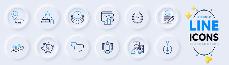 Time Smartphone Protection And Scroll Down Line Icons For Web App