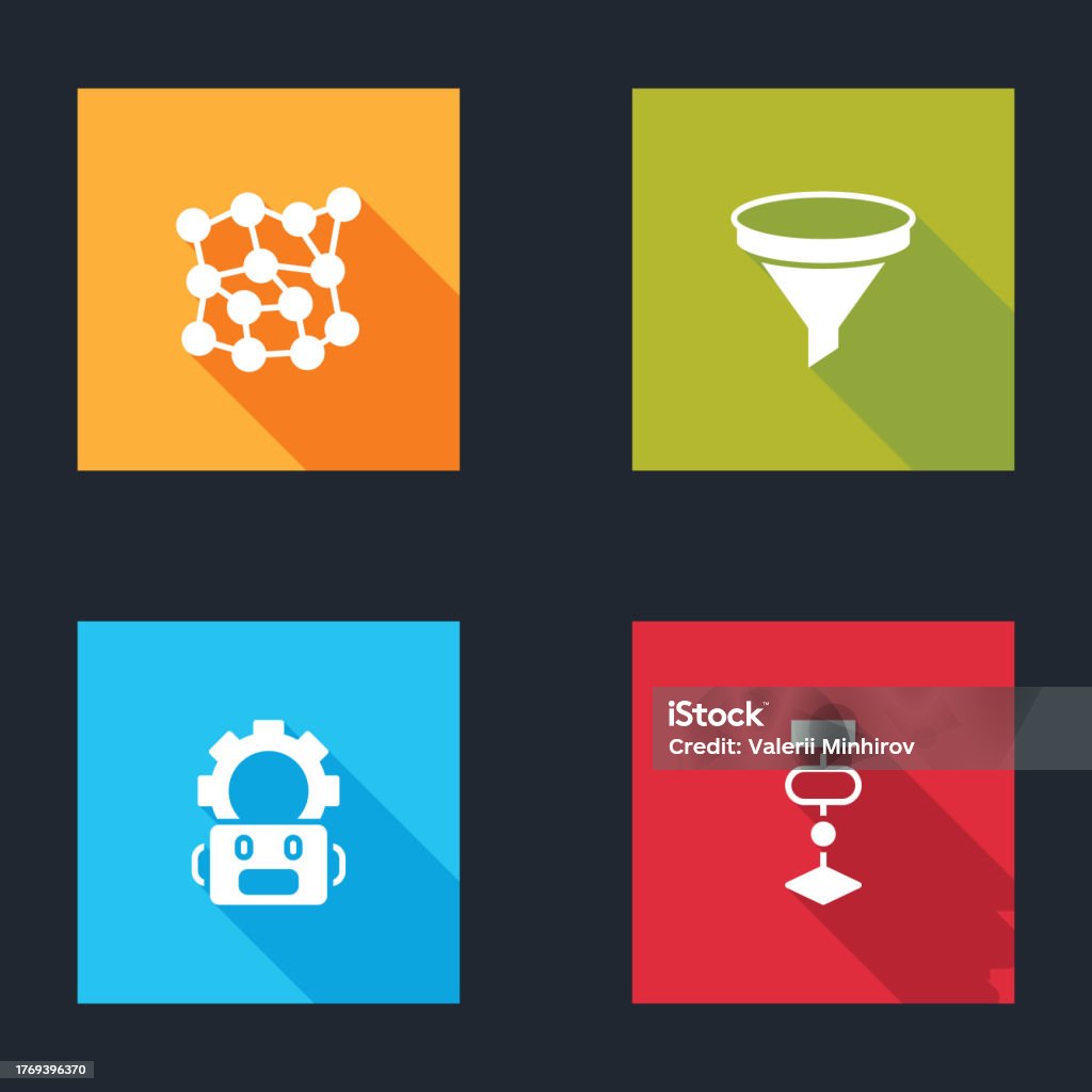 Set Neural Network Funnel Filter Robot Setting And Algorithm Icon Vector Stock Illustration