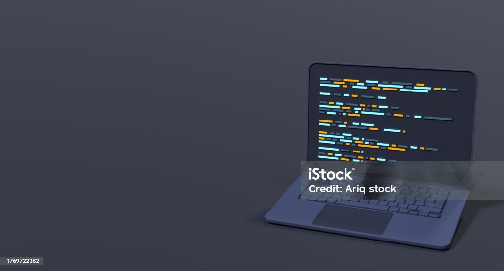 3d Laptop And Program Code Development Web Coding Concept Coding Screen
