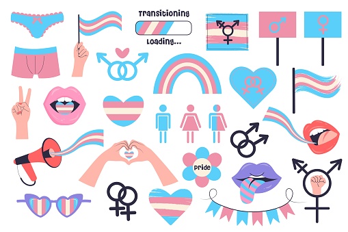 Visibilitas Transgender Set Simbol Paket Stiker Lgbtq Ikon Pelangi