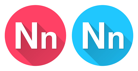 Letter N Uppercase And Lowercase Round Icon With Long Shadow On Red Or