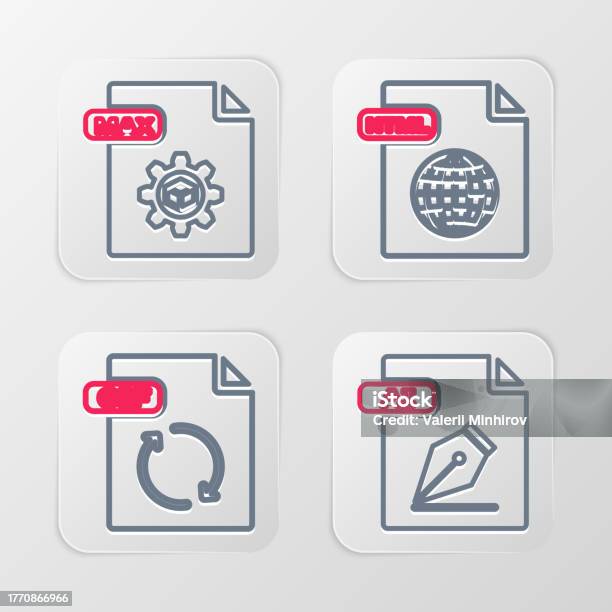 Setel Dokumen File Ai Baris Html Dan Ikon Max Vektor Ilustrasi Stok
