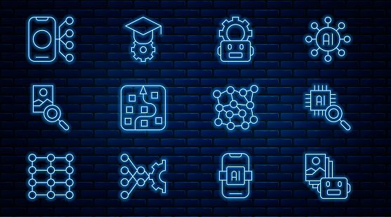 Set Line Artificial Intelligence Robot Processor Cpu Robot Setting Neural Network Photo