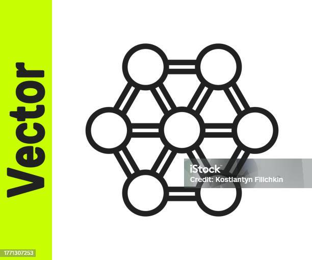 Ligne Noire Icône Molécule Isolée Sur Fond Blanc Structure Des