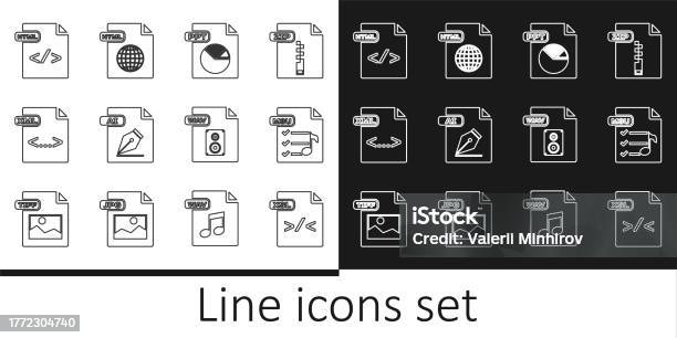 Setel Baris Dokumen File Xsl M3u Ppt Ai Xml Html Wav Dan Ikon Vektor