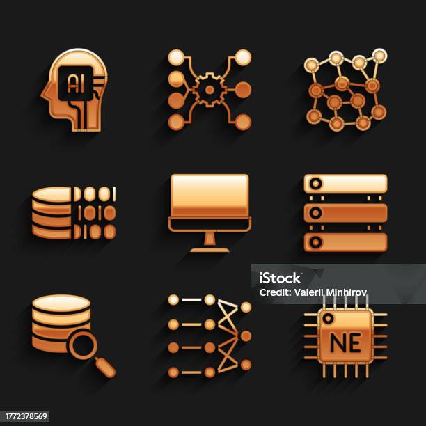Set Computer Monitor Neural Network Processor Cpu Server Data Binary Code And Humanoid Robot