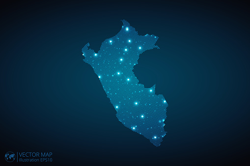 Peru Map Radial Dotted Pattern In Futuristic Style Design Blue Circle