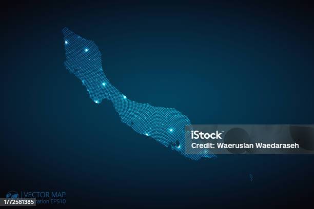 Curacao Map Radial Dotted Pattern In Futuristic Style Design Blue