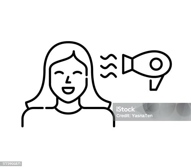 Ilustración De Mujer Secándose El Pelo Con Secador De Pelo Trazo
