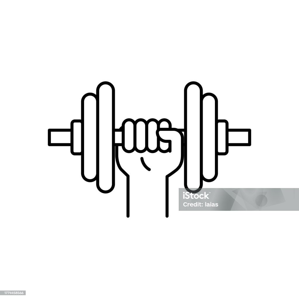 Strong Hand Lifting Up Steel Dumbbell Icon Gym Equipment Vector