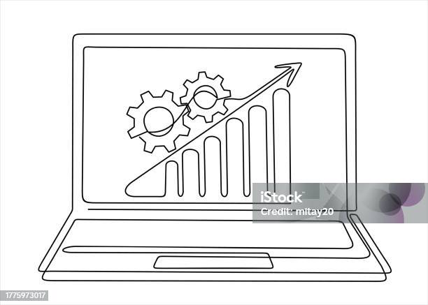 Un Dessin Au Trait Continu Dun Ordinateur Portable Avec Un Graphique Et