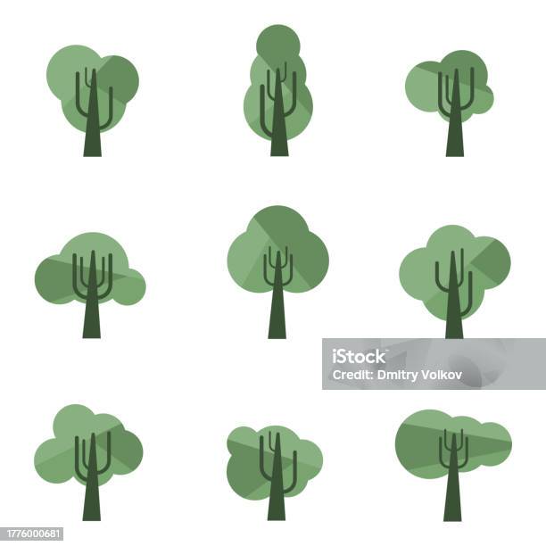 Arbres Ensemble Darbres Originaux Design Isolés Sur Fond Blanc