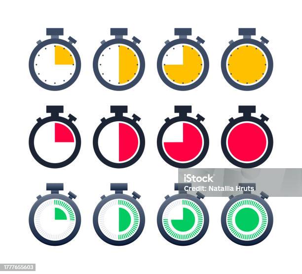 Set Of Timer And Stopwatch Icons Countdown Symbol Kitchen Timer Icon