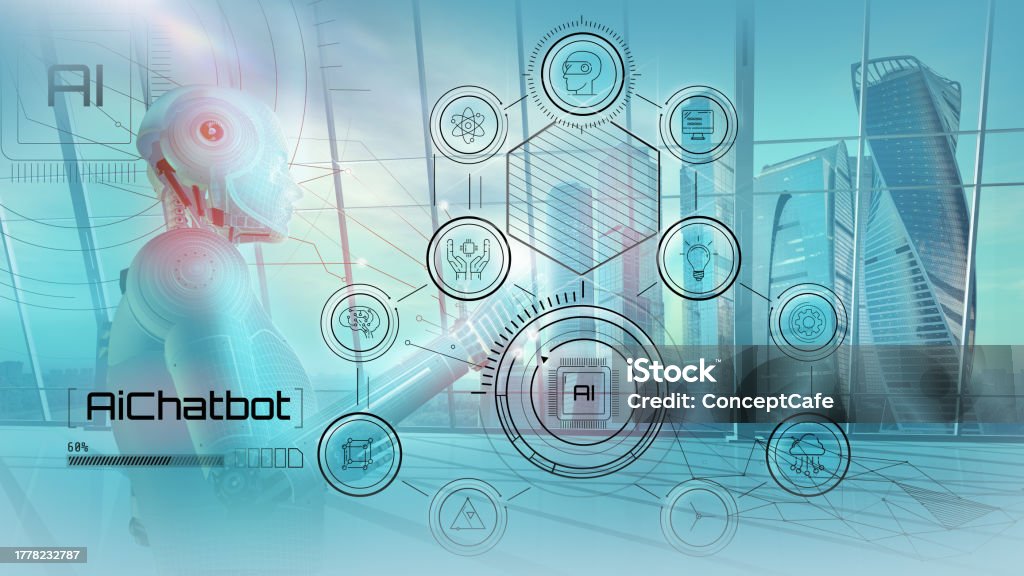 The Robot Touches The Digital Interface And Learns New Skills Stock ... The Robot Touches The Digital Interface And Learns New Skills Stock ...