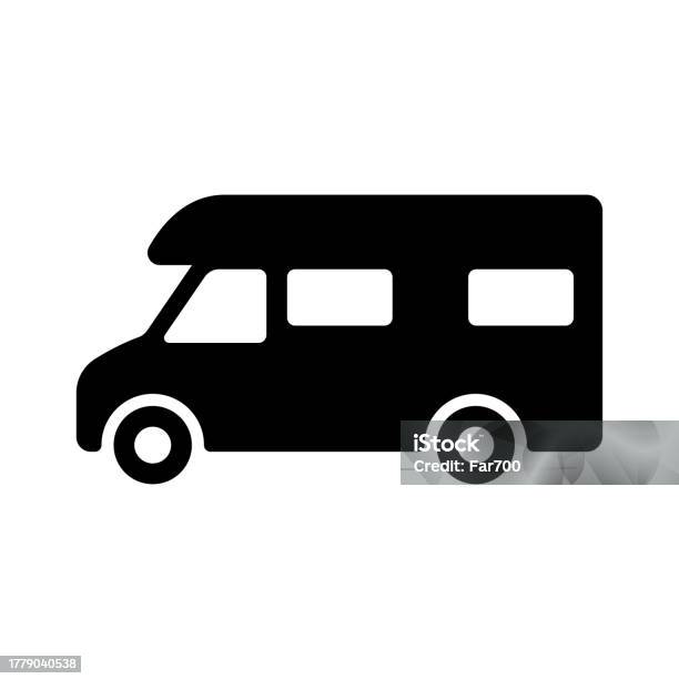 Icône De Campingcar Campeur Silhouette Noire Vue Latérale Illustration