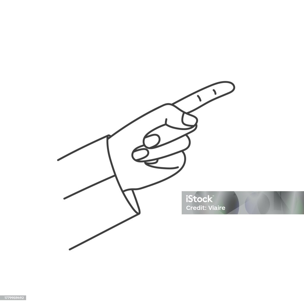 Woman Hand Gesture Pointing Finger Line Art Vector Illustration