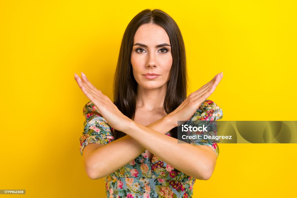 Photo Of Serious Girl With Long Hairdo Dressed Flower Print Blouse