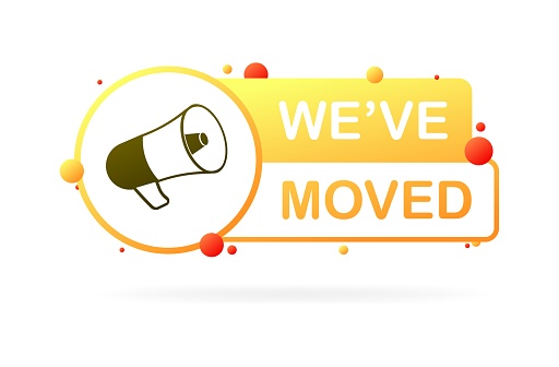 Weve Moved Sign Flat Yellow Rupor Icon Weve Moved Vector Icon Stock ... Weve Moved Sign Flat Yellow Rupor Icon Weve Moved Vector Icon Stock ...