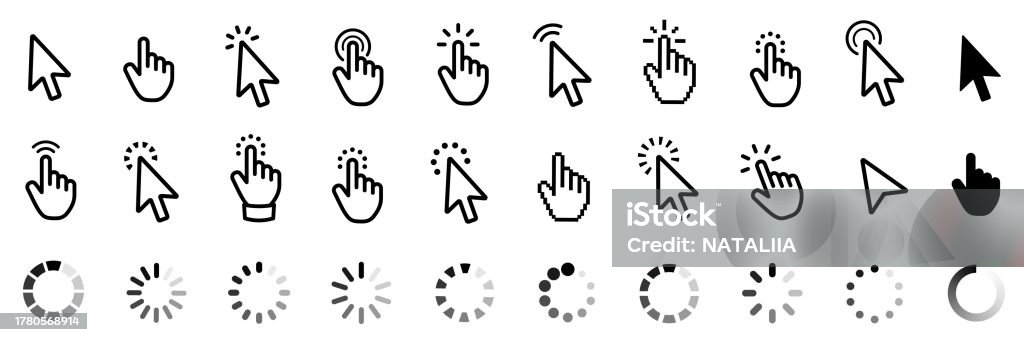 Computer Mouse Click Cursor Load Symbol Pointer Cursor And Loading Icon Cursors Icons Click Set