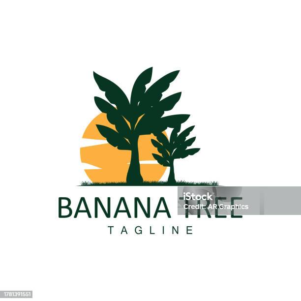 Logo Pohon Pisang Desain Ilustrasi Template Siluet Datar Tanaman Buah Tropis Ilustrasi Stok