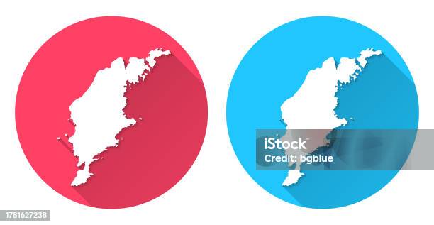 Carte De Gotland Icône Ronde Avec Une Longue Ombre Sur Fond Rouge Ou