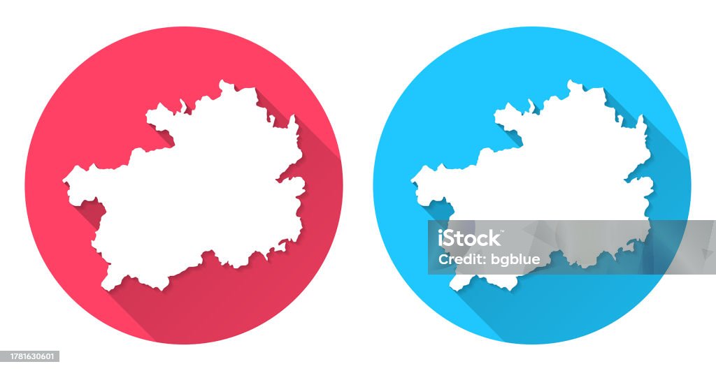 Carte Du Guizhou Icône Ronde Avec Une Longue Ombre Sur Fond Rouge Ou