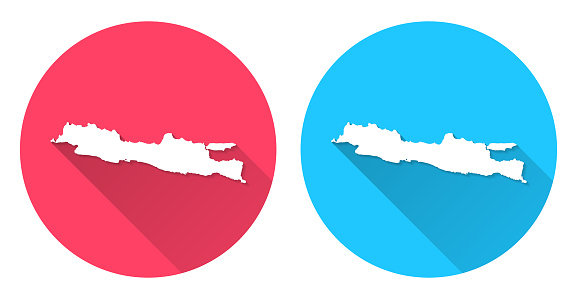 Java Map Round Icon With Long Shadow On Red Or Blue Background Stock