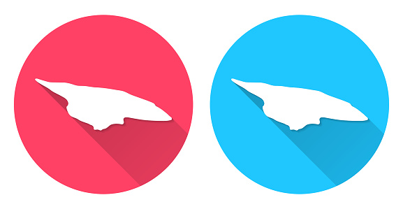 Juan De Nova Island Map Round Icon With Long Shadow On Red Or Blue
