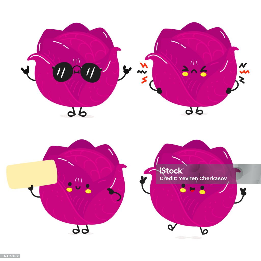 Funny Red Cabbage Characters Bundle Set Stock Illustration Download