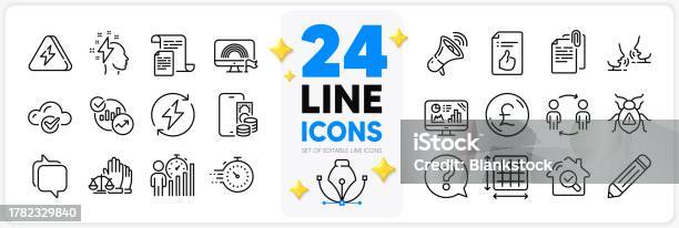 Icons Set Of Software Bug Question Mark And Inspect Line Icons For Web App Vector Stock