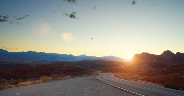 Free Stock Photo of Sunset over a peaceful desert road | Download Free ...