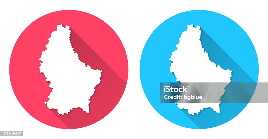 Carte Du Luxembourg Icône Ronde Avec Une Longue Ombre Sur Fond Rouge Ou