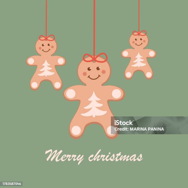 Kartu Ucapan Natal Dengan Karangan Bunga Roti Jahe Ilustrasi Stok
