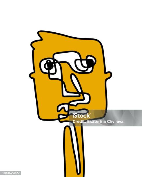 Portrait Dhomme Dune Ligne Abstrait Visage Contraste Coloré Style De