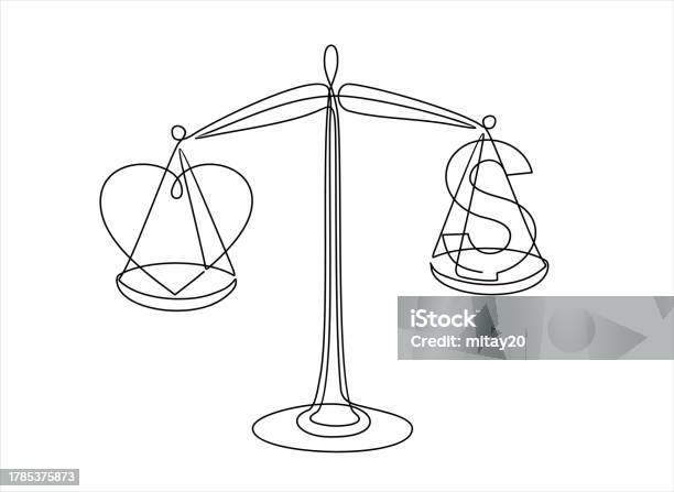 Dessin Continu Dune Ligne Du Signe Du Dollar Et Du Coeur Sur Les
