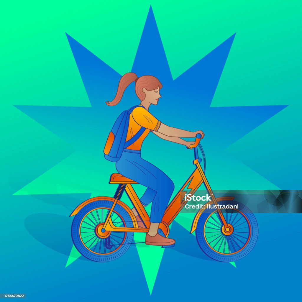 Girl Riding Electric Bike Stock Illustration Download Image Now Electric Bicycle Teenager