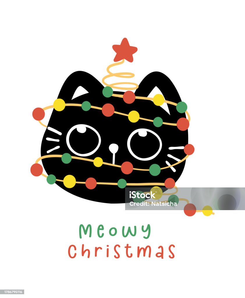 Cute Christmas Black Cats Adorned With Lights Meowy Christmas Humor