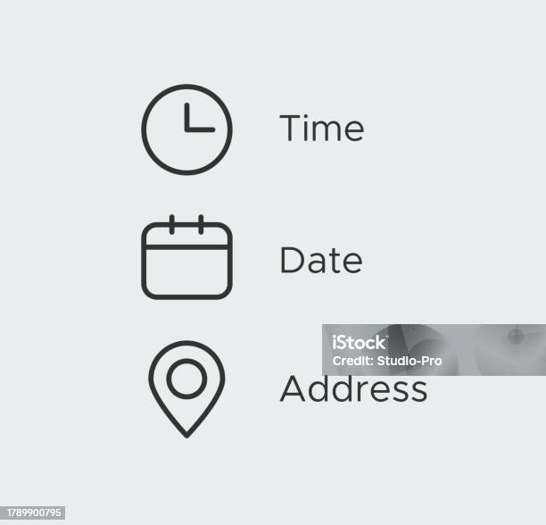 Icône De Lheure De La Date Et Du Lieu Horloge Calendrier Symboles