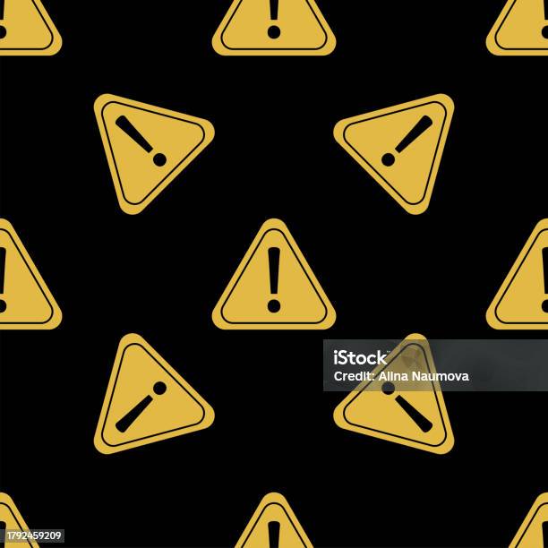 Panneau Davertissement De Danger Motif Sans Couture Isolé Sur Fond Noir