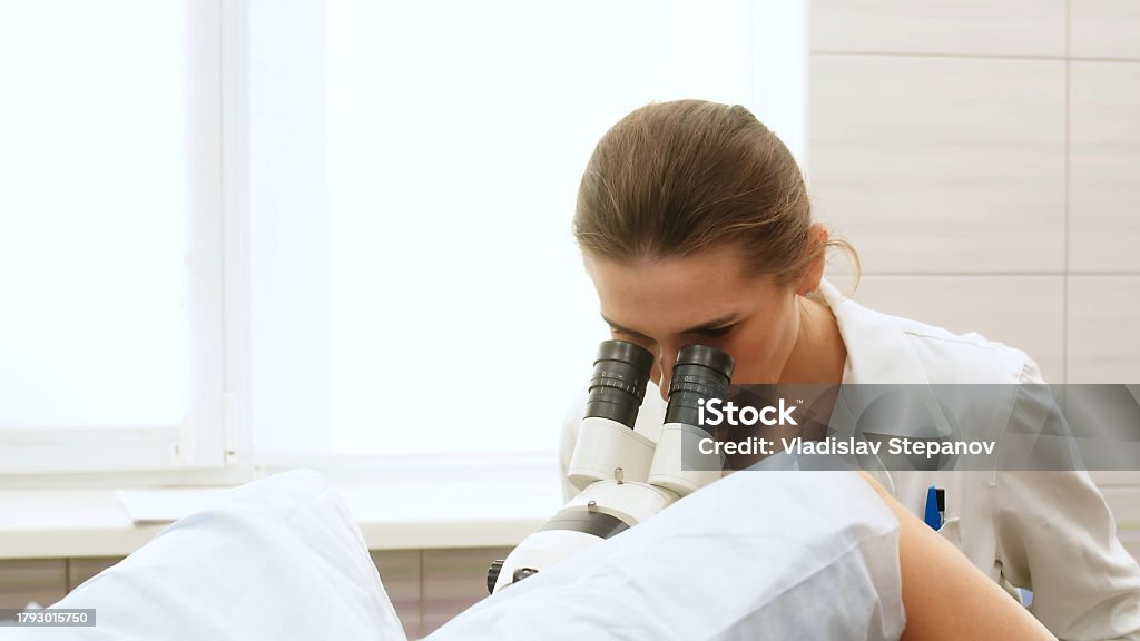 Gynecology Room In Modern Clinic Female Gynecologist Uses Colposcope Takes Tests From Patient
