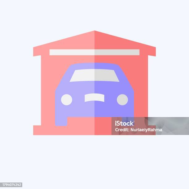Ikon Garasi Terkait Dengan Mobil Simbol Otomotif Gaya Datar Desain