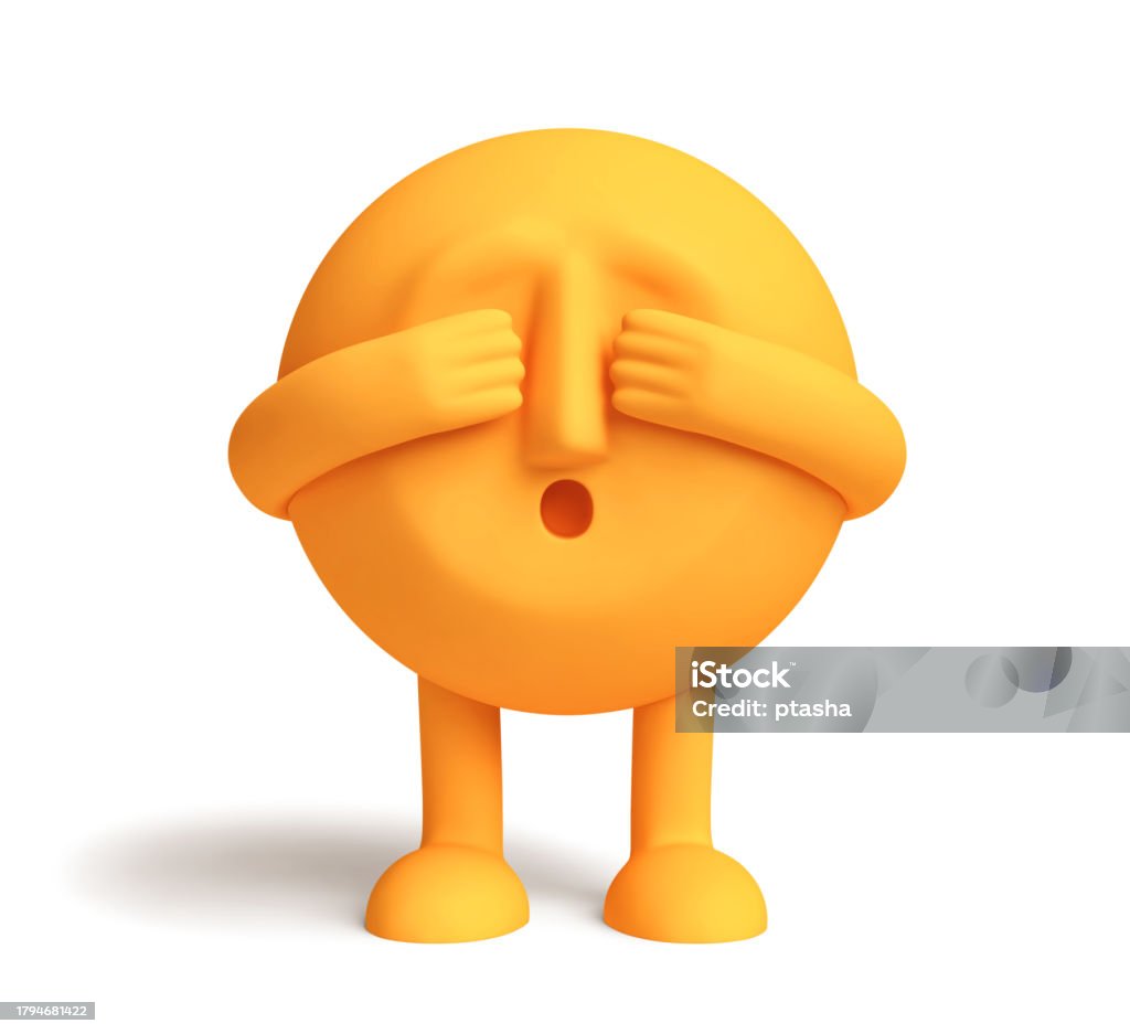 Cartoon Character Covering His Eyes Playing Hide And Seek Clipping Path