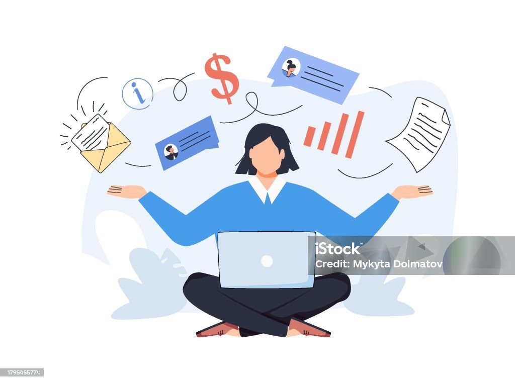Multitasking Stressed Business Woman In Office Work Place Vector ... Multitasking Stressed Business Woman In Office Work Place Vector ...