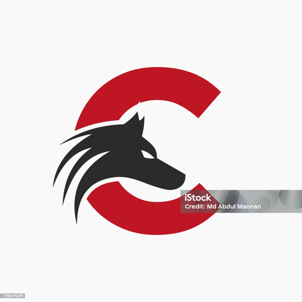 Huruf C Serigala Logo Template Vektor Simbol Serigala Ilustrasi Stok