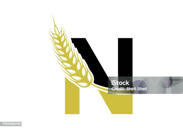 Symbole De Signe De La Lettre N Avec Couronne Dépis De Blé Logo De