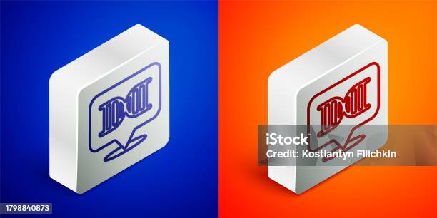 Ikon Simbol Dna Garis Isometrik Diisolasi Pada Latar Belakang Biru Dan