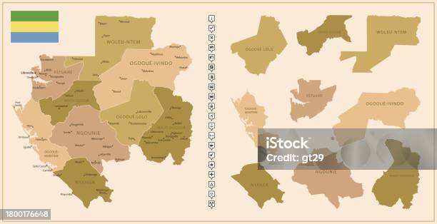 Ilustración De Gabón Mapa Detallado Del País En Colores Marrones