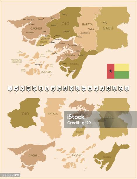 Ilustración De Guineabissau Mapa Detallado Del País En Colores Marrones