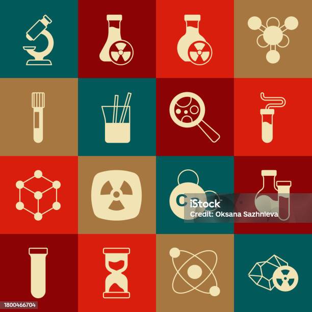 Set Radioaktif Tabung Reaksi Dengan Cairan Beracun Gelas Laboratorium