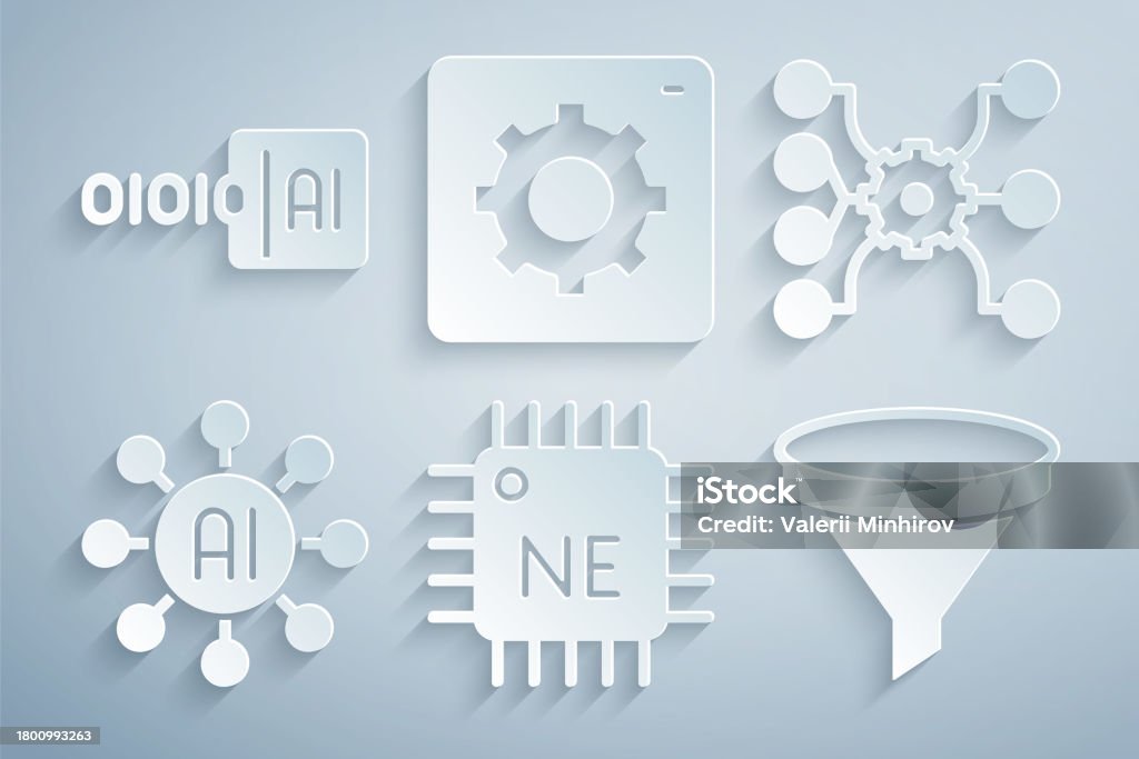 Set Processor Cpu Neural Network Funnel Filter Computer Api Interface And Binary Code Icon
